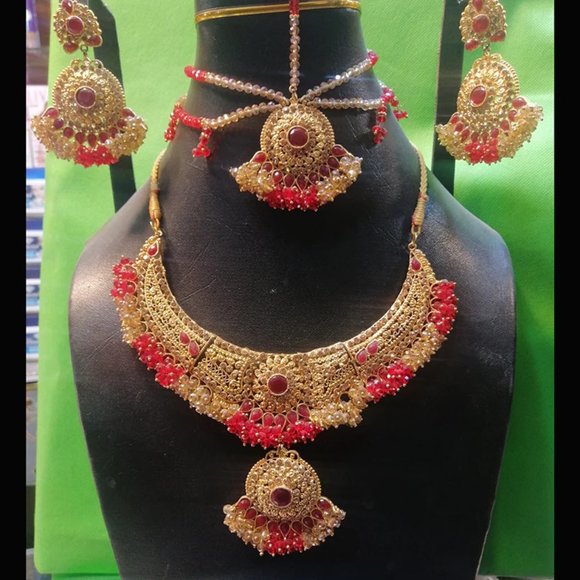 Jewelry | Red Beads Indian Style Bridal Jewelry Set | Poshmark